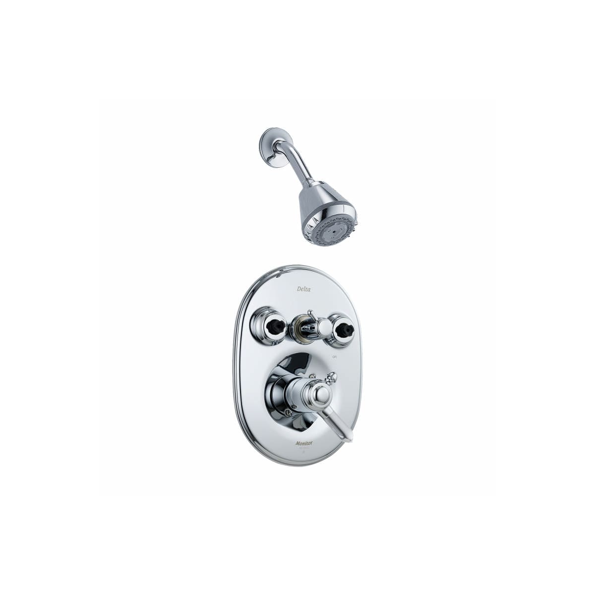 Delta T18230 Chrome Double Handle Monitor 18 Jetted Shower Valve Trim with Volume Control H2O Kinetic Technology and Multi Function Shower Head from the Innovations Collection FaucetDirect