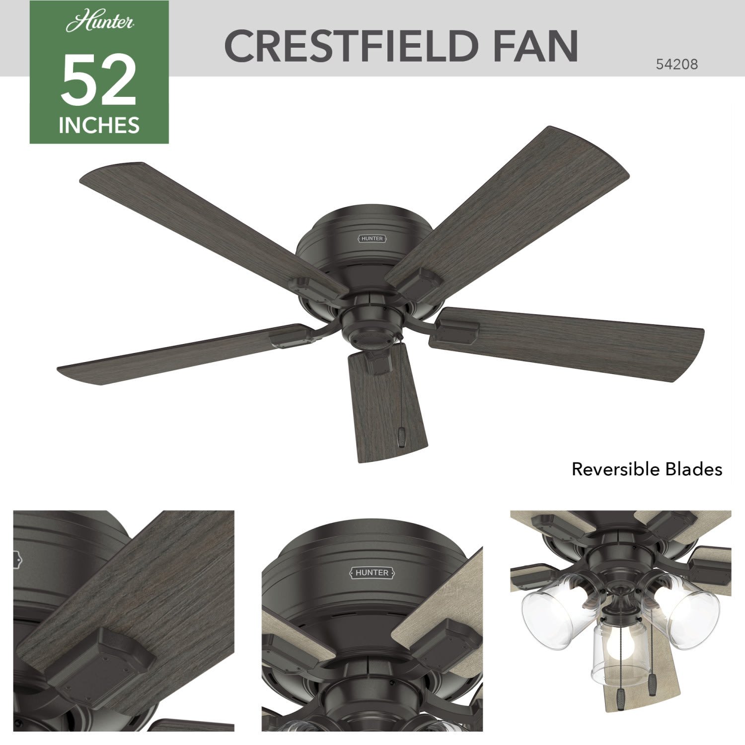 Hunter Highbury 52 In Indoor Brushed Nickel Ceiling Fan With Light Kit ...