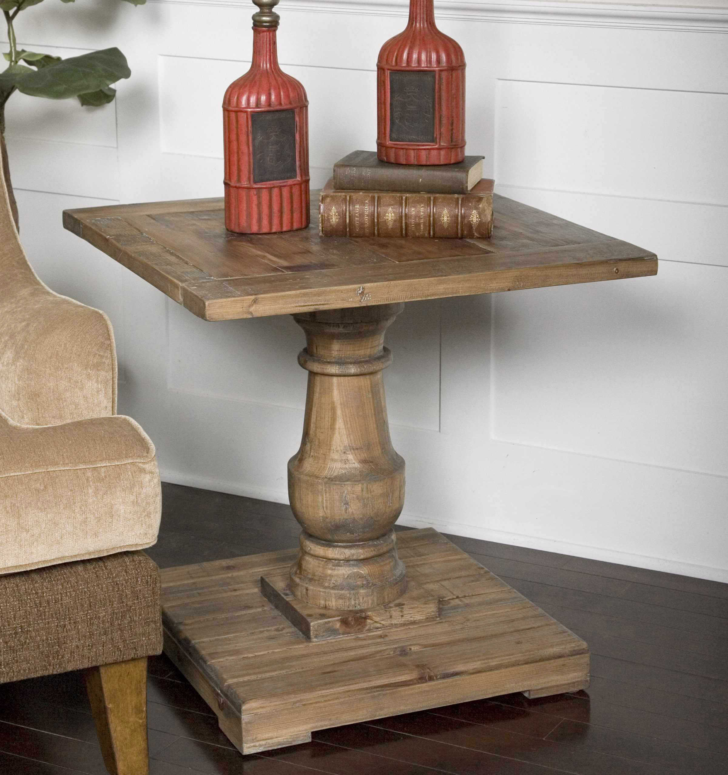 Uttermost 24252 Natural Wood Stratford 26 Wide Rustic Farmhouse 100 Reclaimed Wood End Side Table LightingDirect