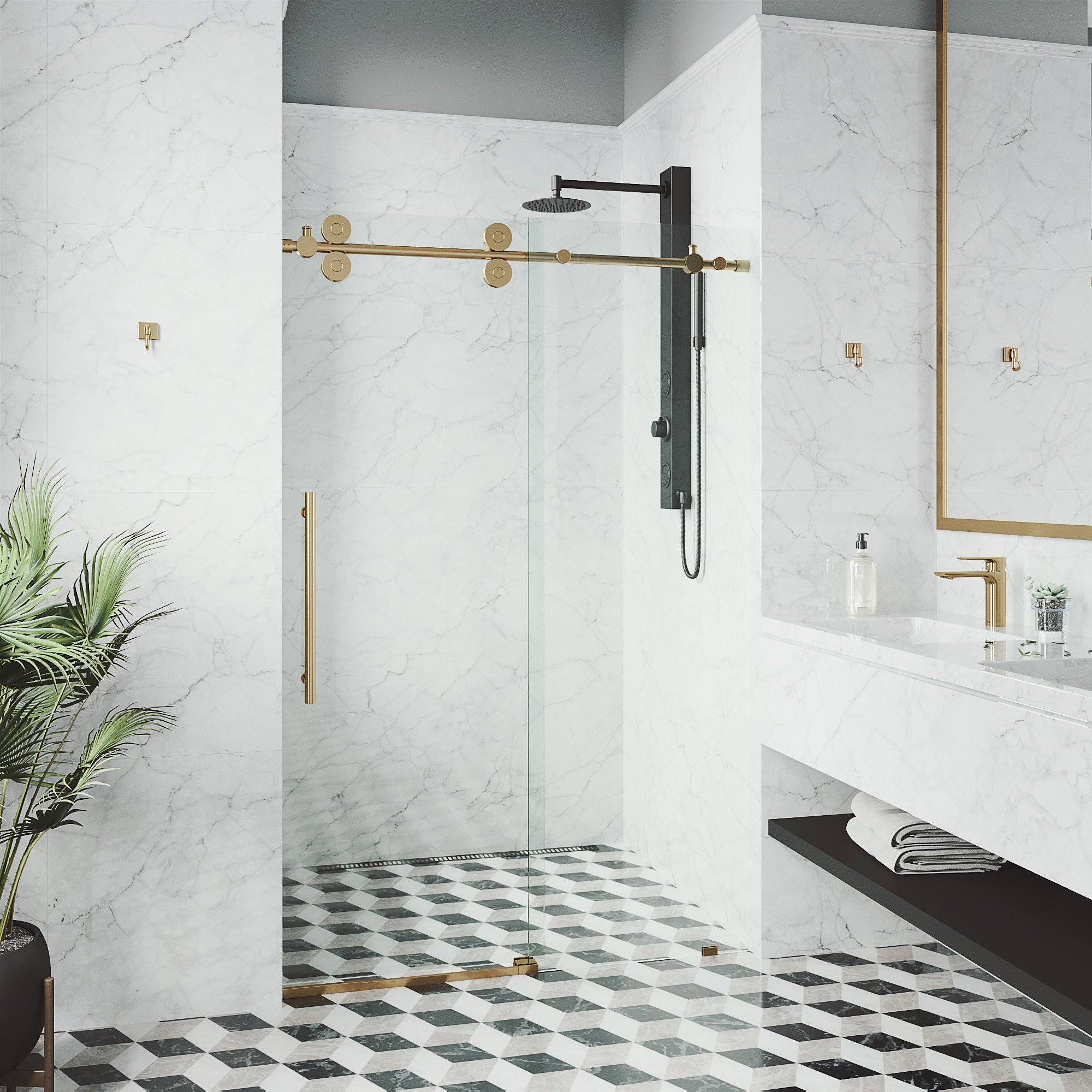 Vigo Vg60417274 Elan 74h X 72w Sliding Frameless Shower Door Chrome