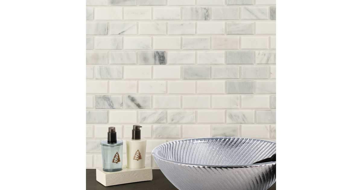 Ackland AKM-S-IOMI2X4BSWP-CA 12" x 12" Marble Brick Mosaic Tile ...