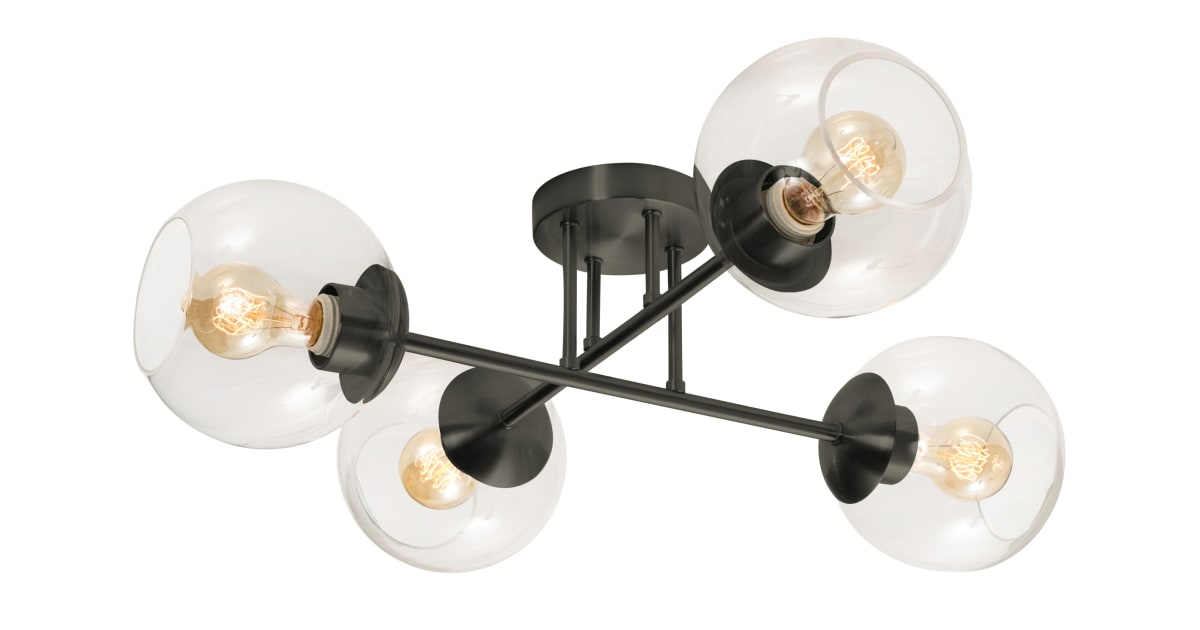 AFX JAMC24MBBK Jamie 4 Light 25" Wide Semi-Flush Ceiling Fixture with ...
