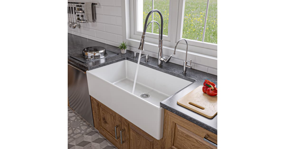 ALFI brand AB536-W 35-7/8" Farmhouse Single Basin Fireclay Kitchen Sink ...