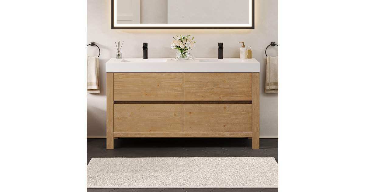 Altair 574060-WF-WH-NM Cascadia 60" Free Standing Double Basin Vanity ...