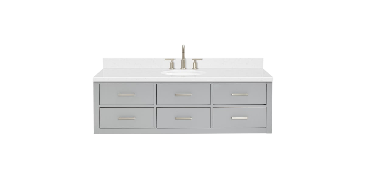 Ariel W060SCQOVOGRY Hutton 60" Wall Mounted Single Basin Vanity Set with Cabinet and Quartz ...