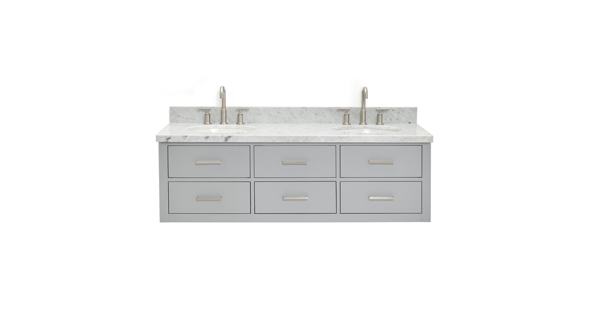 Ariel W061DCWOVOGRY Hutton 60" Wall Mounted Double Basin Vanity Set with Cabinet and Marble ...