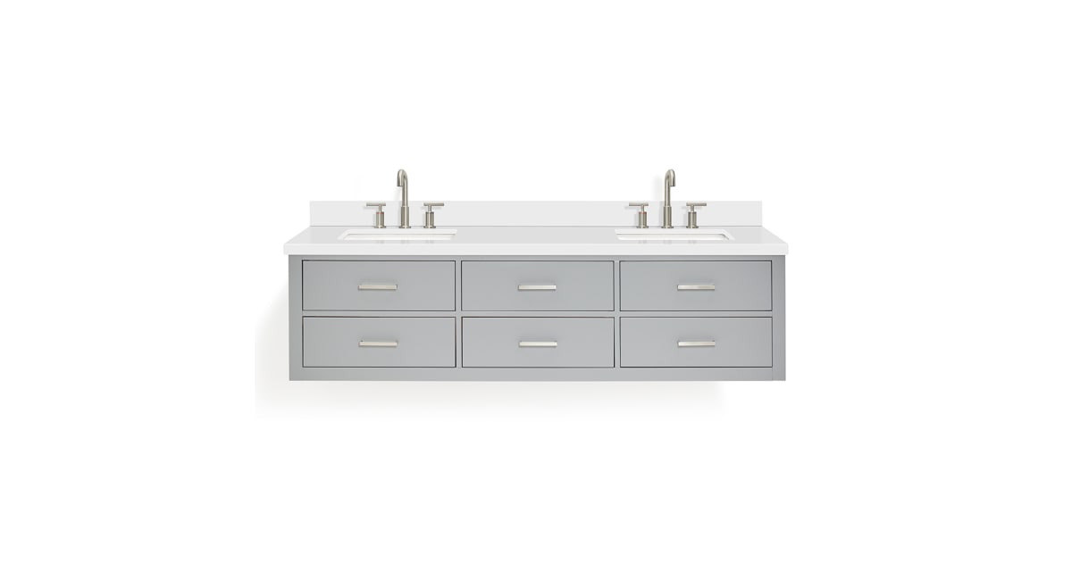 Ariel W073DWQRVOGRY Hutton 72" Wall Mounted Double Basin Vanity Set ...