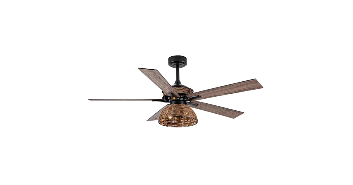 Bellevue BOCFA26377BK 52" 5 Blade Indoor Ceiling Fan with Rattan Shade ...