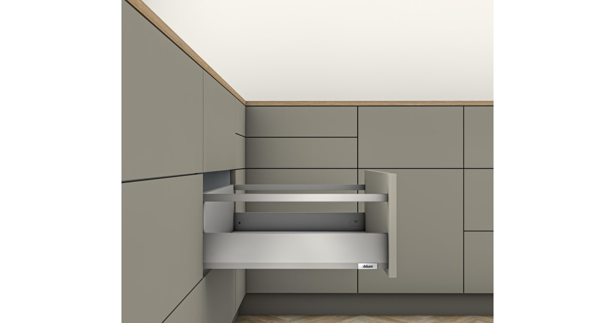 Blum MB-E-GL-550GR-HD Merivobox "E" Height 22 Inch Full Extension Concealed Drawer System with ...
