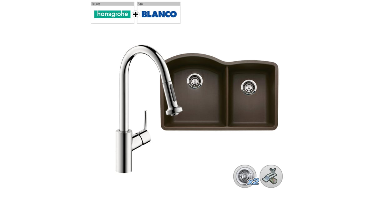Build Smart Kits B440177/H14877CH Combo: Blanco 32" Double-Bowl Granite ...