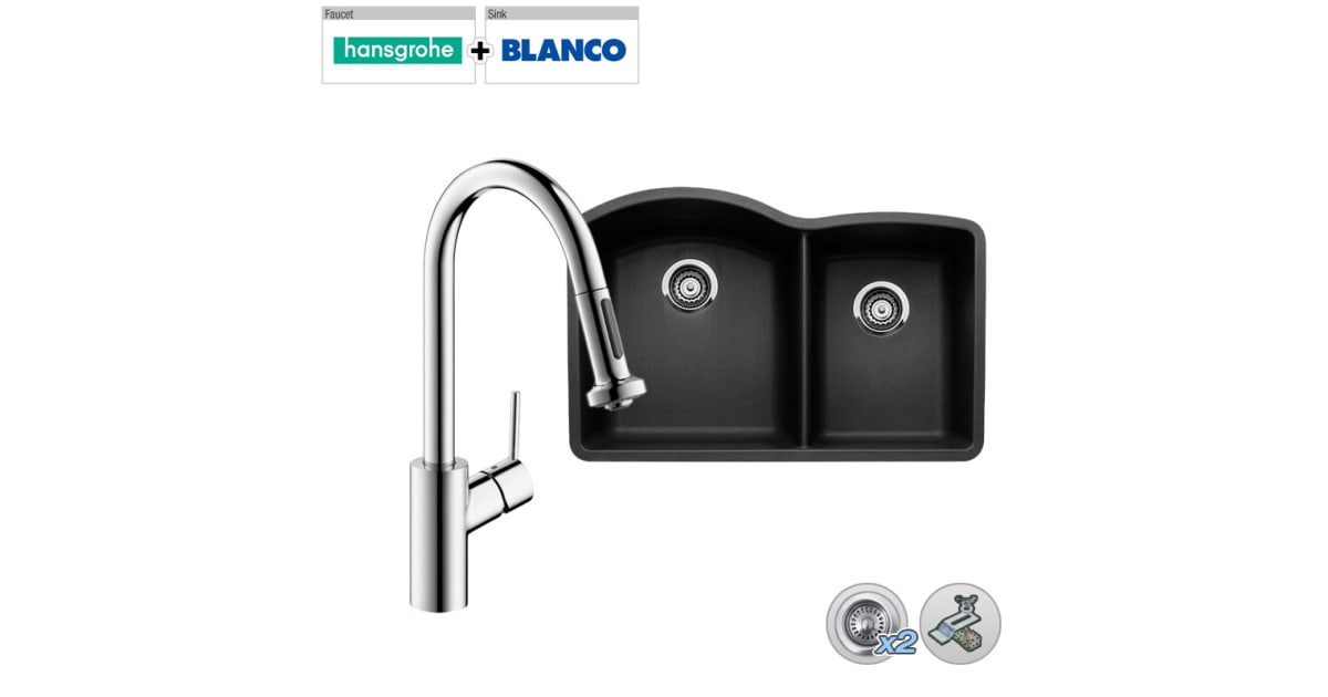 Build Smart Kits B440179/H14877CH Combo: Blanco 32" Double-Bowl Granite ...