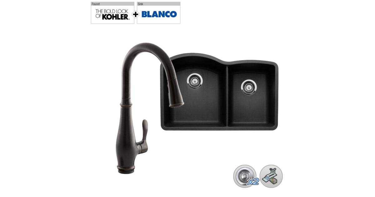 Build Smart Kits B440179/K-7802BZ Combo: Blanco 32" Double-Bowl Granite ...
