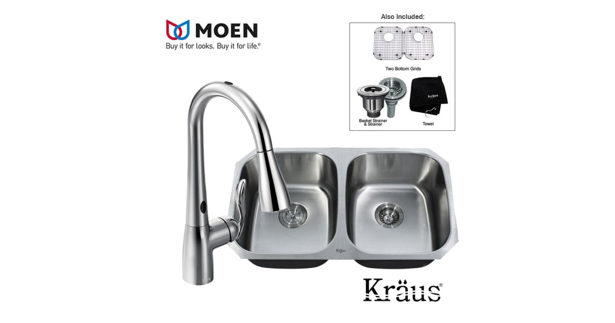 Build Smart Kits KBU22/7594EC Kraus 32-1/4" Double Basin 16-Gauge ...