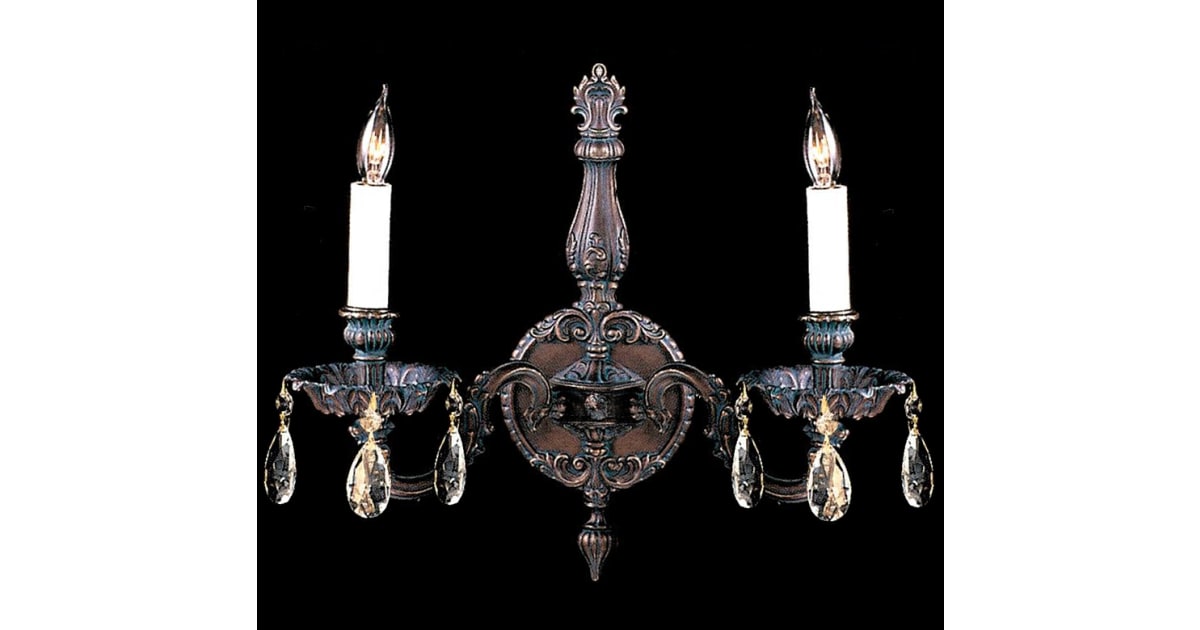 Crystorama Lighting Group 2502-BP-CL-MWP Cast Brass Wall Mount 2 Light ...