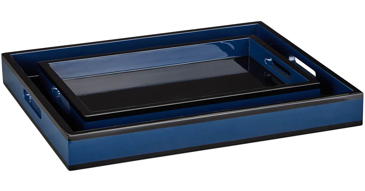 Currey and Company 1200-1018 Navy Lacquer 18" Wide Tray Set of 2 ...