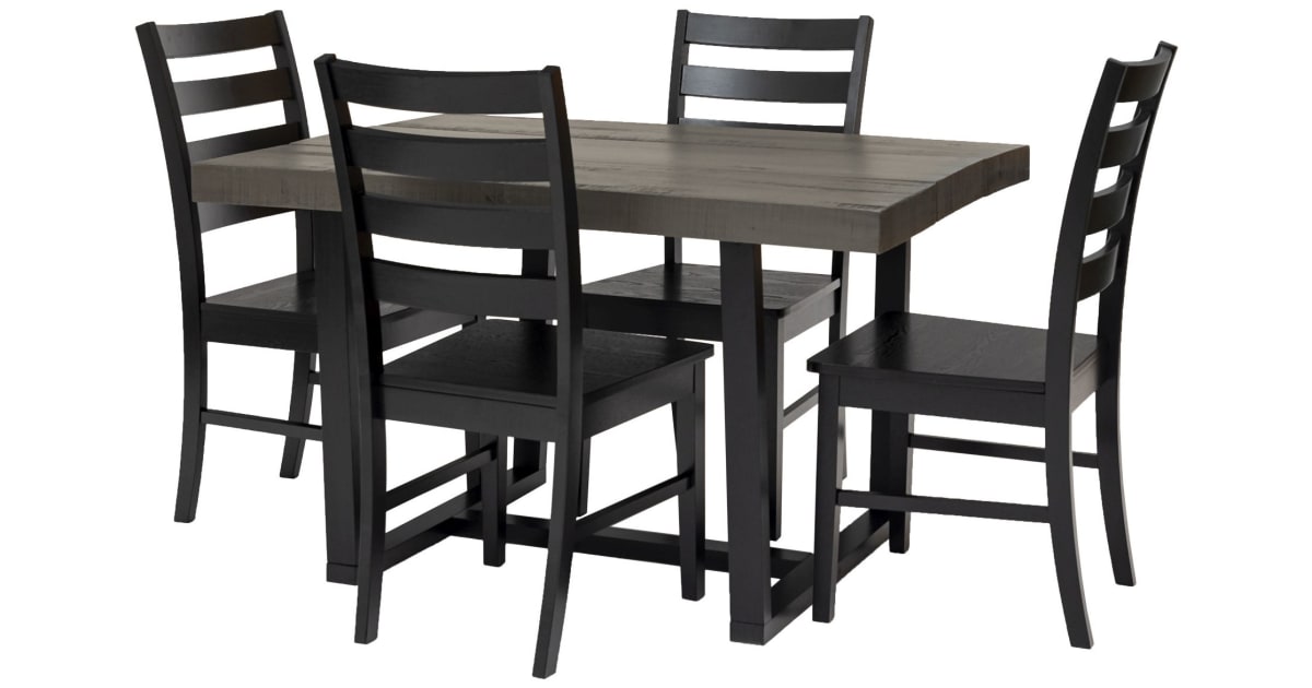 Delacora BD52DSWLB5GY Contemporary 5 Piece Distressed Dining Set with 52" Dining Table and (4 ...