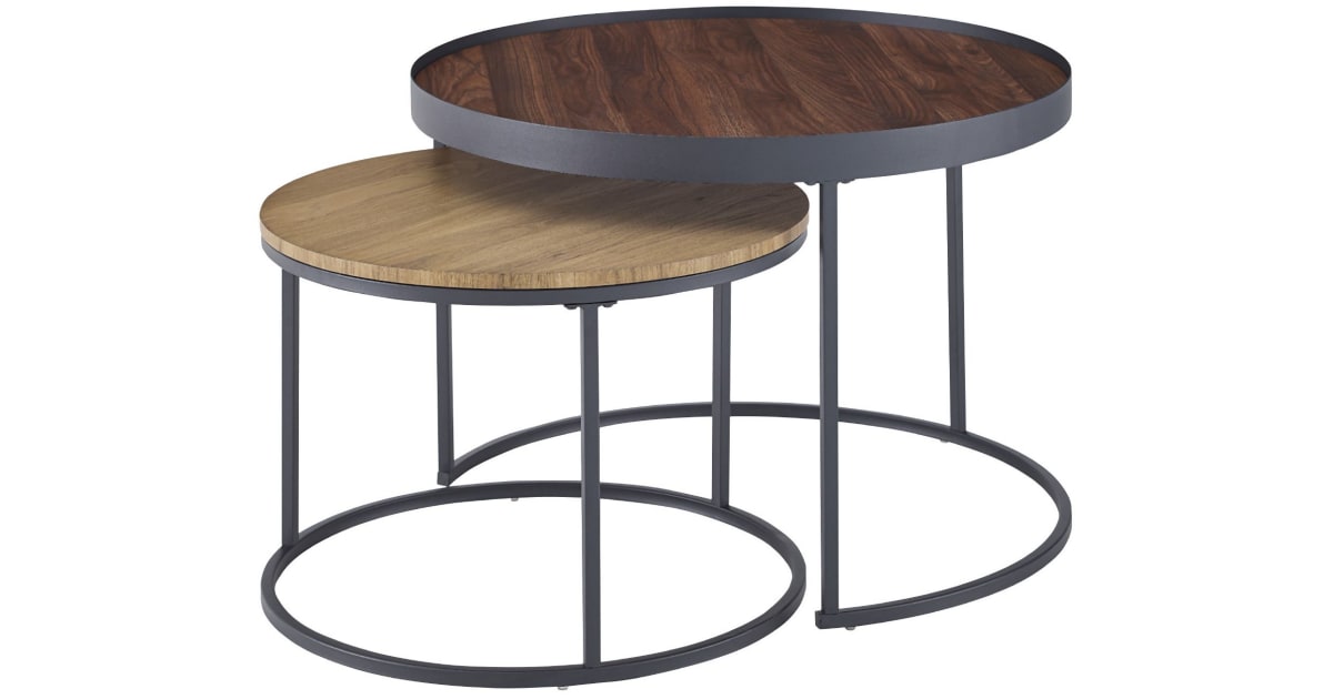 Delacora BDF30PAMNCTDW Modern 30" Round Nesting Coffee Tables with Metal Bases - Set of (2 ...
