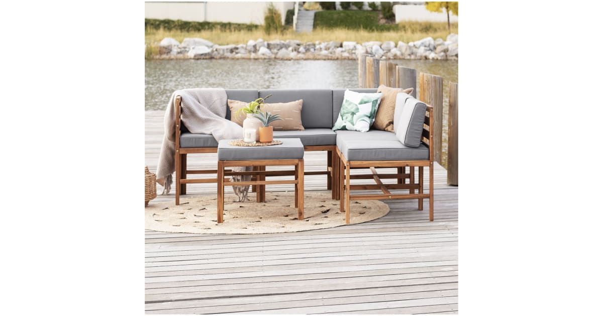 Delacora BDOWSAN6PBR Rehoboth Beach 6 Piece Acacia Wood Modular Outdoor Patio Sofa Set with 5 ...