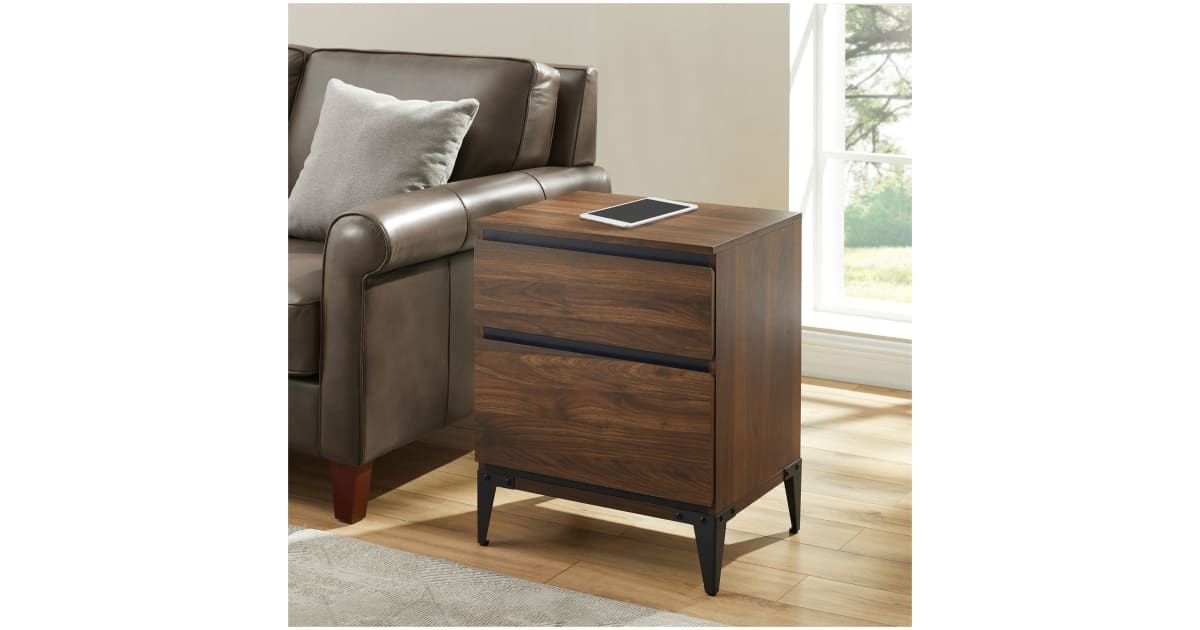 Delacora BDR20ELR2DDW Elroy 20" W Mid-Century Modern 2-Drawer Urban Side Table | Ferguson Home