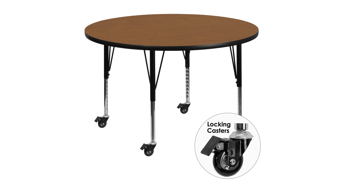 Delacora XU-A42-RND-OAK-T-P-CAS-GG 42 Inch Round Steel Framed Wood Top ...