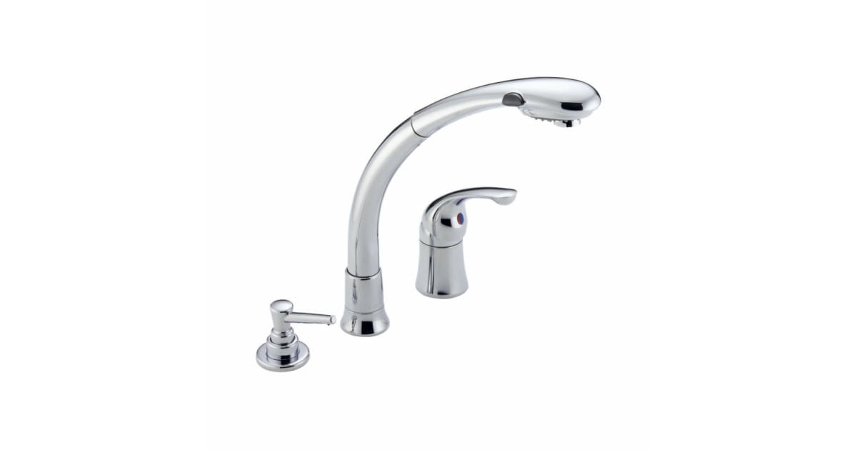 Delta 474 Single Handle Pullout Kitchen Faucet with Soap Dispenser from ...