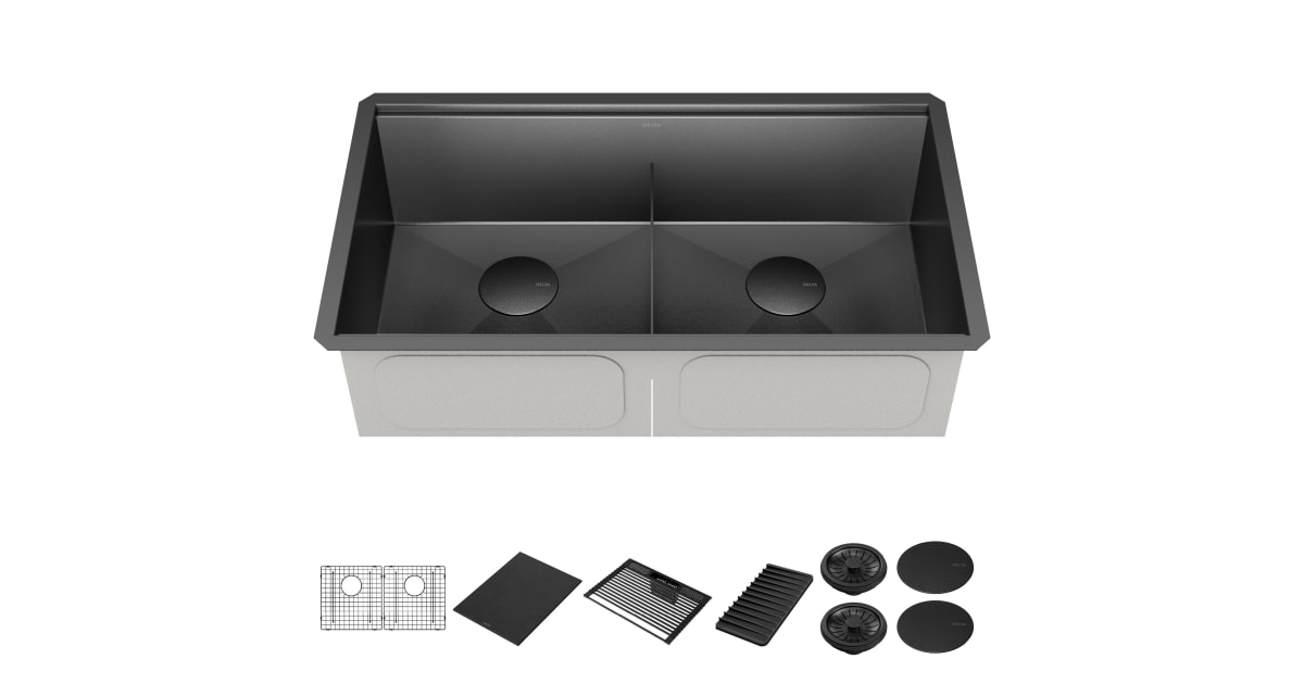 Delta 95B9031-33D-GS Rivet 33" Undermount Double Basin Stainless Steel ...