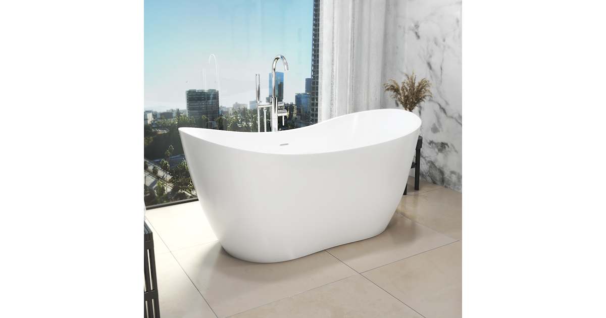 DreamLine BTNL2854XC30 Nile 54" Free Standing Acrylic Soaking Tub with ...