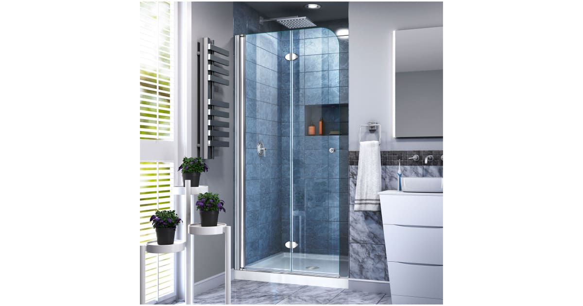 DreamLine SHDR-3630720-01 Aqua Fold 72" High x 30" Wide Clear Bi-Fold Glass Frameless Shower ...