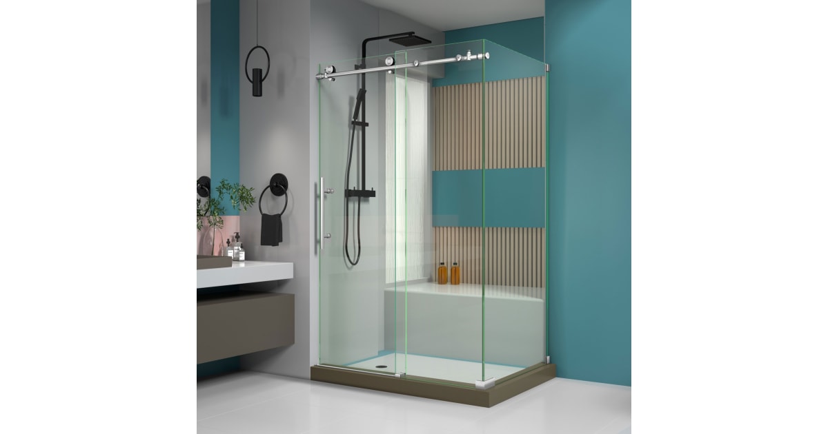 DreamLine SHEN-6132481-07 Enigma-X 32 1/2" D x 48 3/8" W x 76" H Fully Frameless Sliding Shower ...