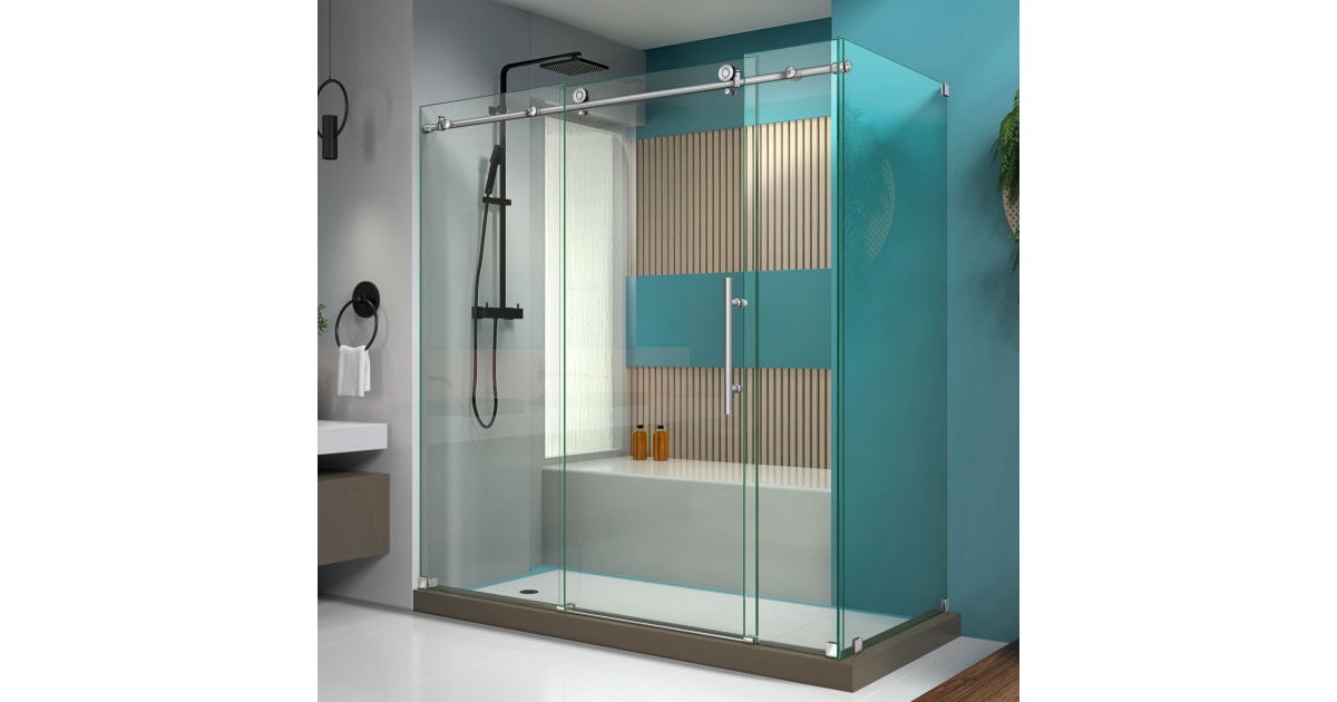DreamLine SHEN-6132721-07 Enigma-X 32 1/2" D x 72 3/8" W x 76" H Fully Frameless Sliding Shower ...