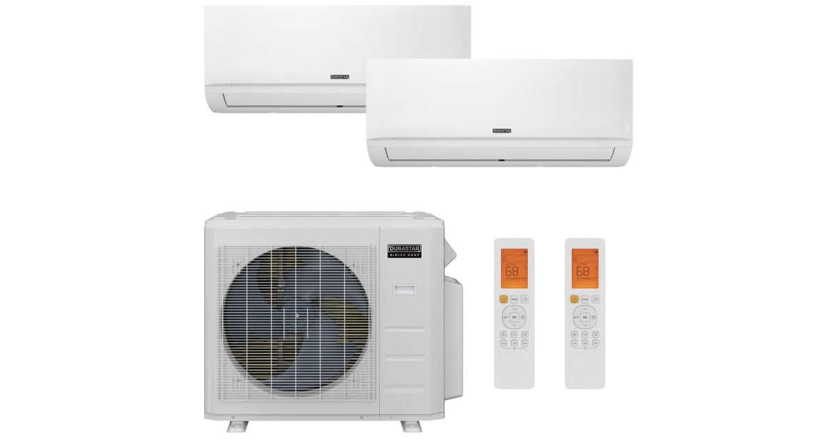 Durastar DRA3L28W1212 28K BTU Cooling / 28K BTU Heating 22.6 SEER2 Two Zone Wall Mount Mini ...