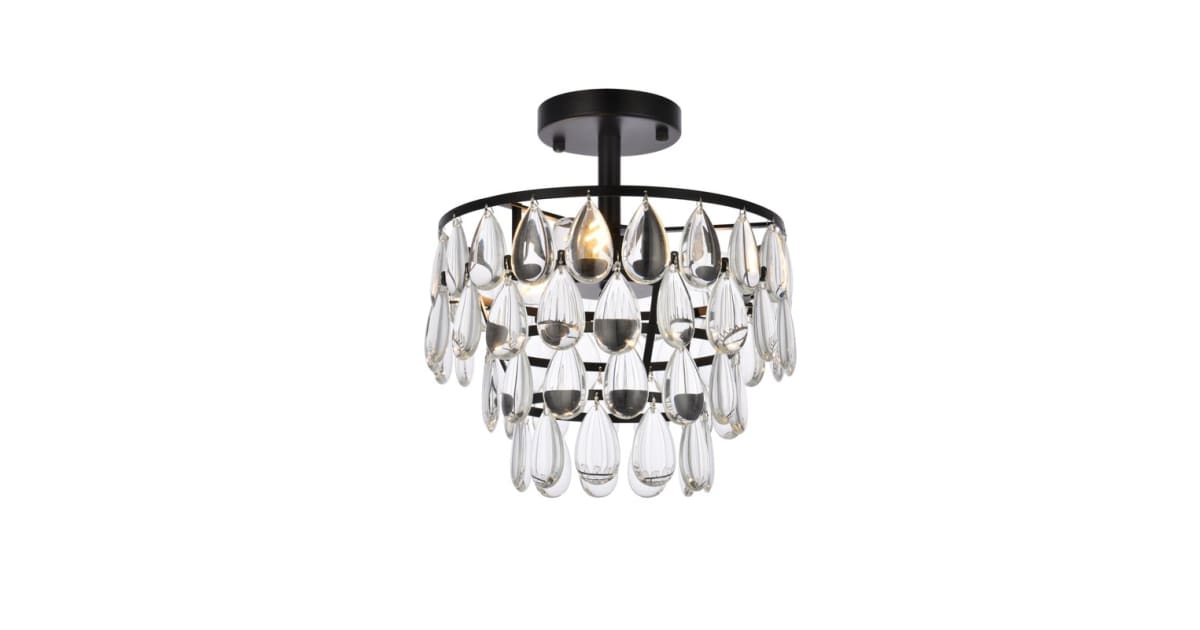 Elegant Lighting 1103F12BK Mila 3 Light 12" Wide Semi-Flush Waterfall ...