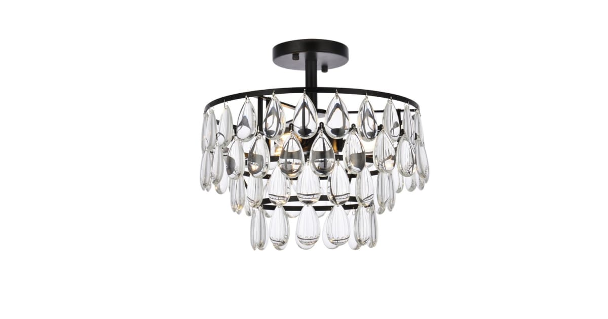 Elegant Lighting 1103F14BK Mila 3 Light 14" Wide Semi-Flush Waterfall ...