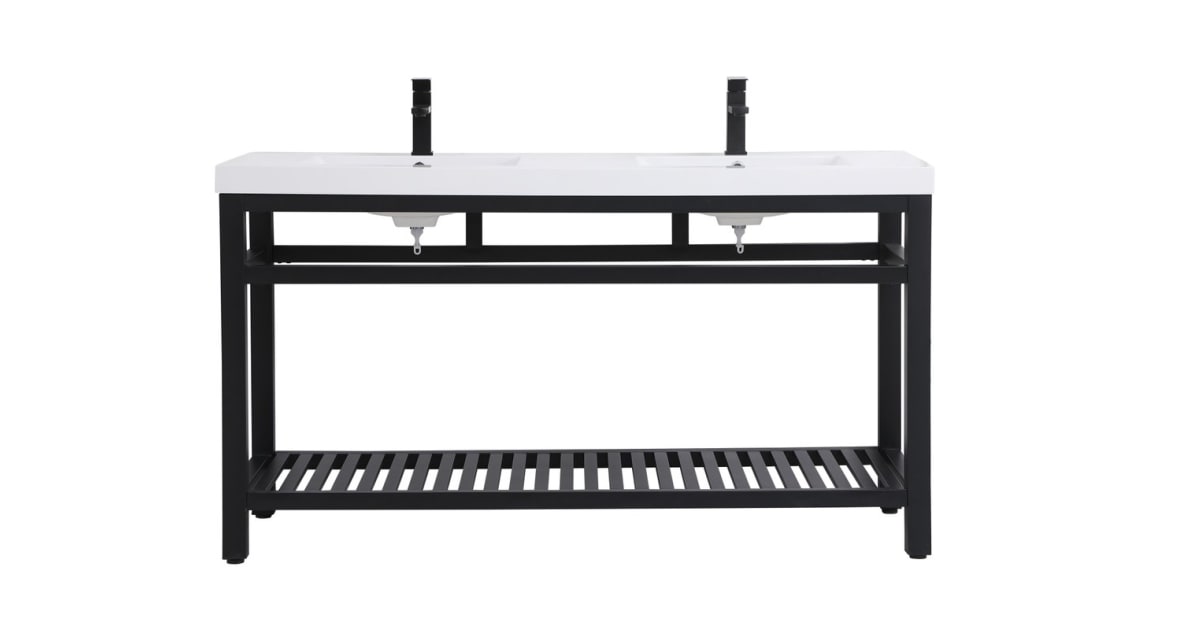 Elegant Lighting VF14060DBK Raya 60" Specialty Cast Iron Console Bathroom Sink with Overflow and ...