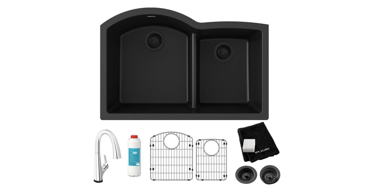Elkay ELGHU3322RBKFLC Quartz Classic 33" Undermount Double Basin Quartz ...