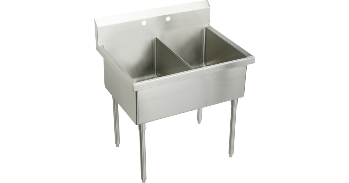 Elkay WNSF8260OF2 Weldbilt 63" Double Basin Free Standing Stainless ...