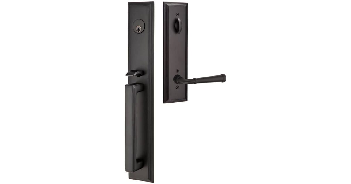 Emtek 4212MEUS19LH Melrose Left Handed Full Plate Single Cylinder Keyed Entry Handleset with ...