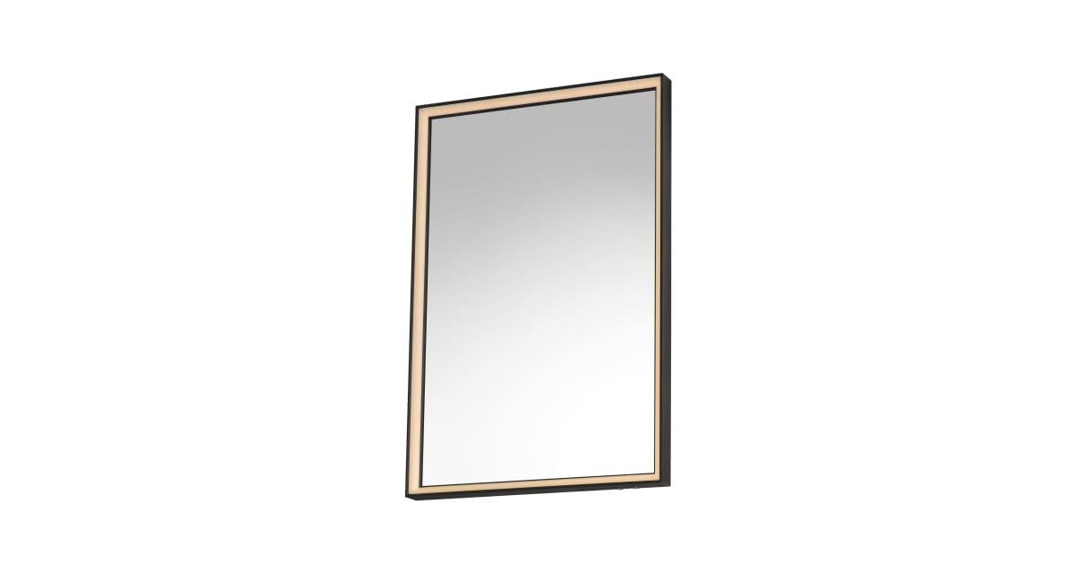 ET2 E42061-BBK Bevel 24" W x 30" H Transitional Rectangular Framed Bathroom Wall Mirror with LED ...
