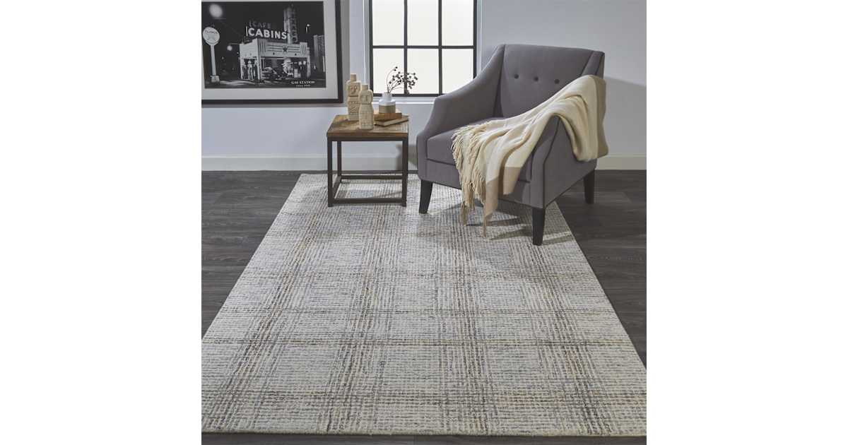 Feizy FZRG73503GY Dechlan 9' x 12' Wool Hand Tufted Contemporary Plaid ...