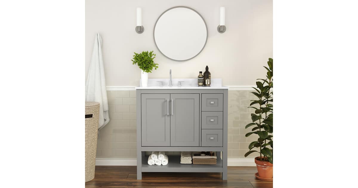 Flash Furniture FFVS35897GYWH Pinnacle 36" Free Standing Single Basin ...
