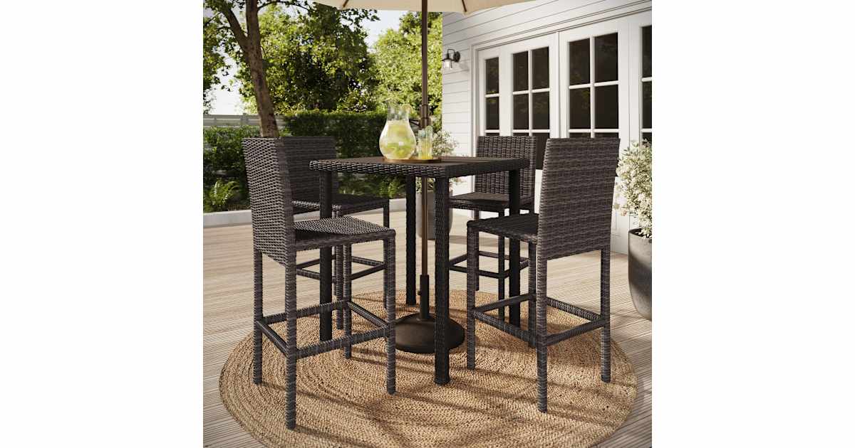 Flash Furniture LTS-5850-5-BR-MS Bedford 5 Piece Wicker and Rattan ...