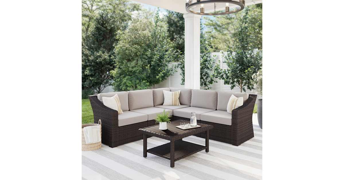 Flash Furniture LTS-6222-5-BR-MS Bedford 5 Piece Rattan Framed Outdoor ...