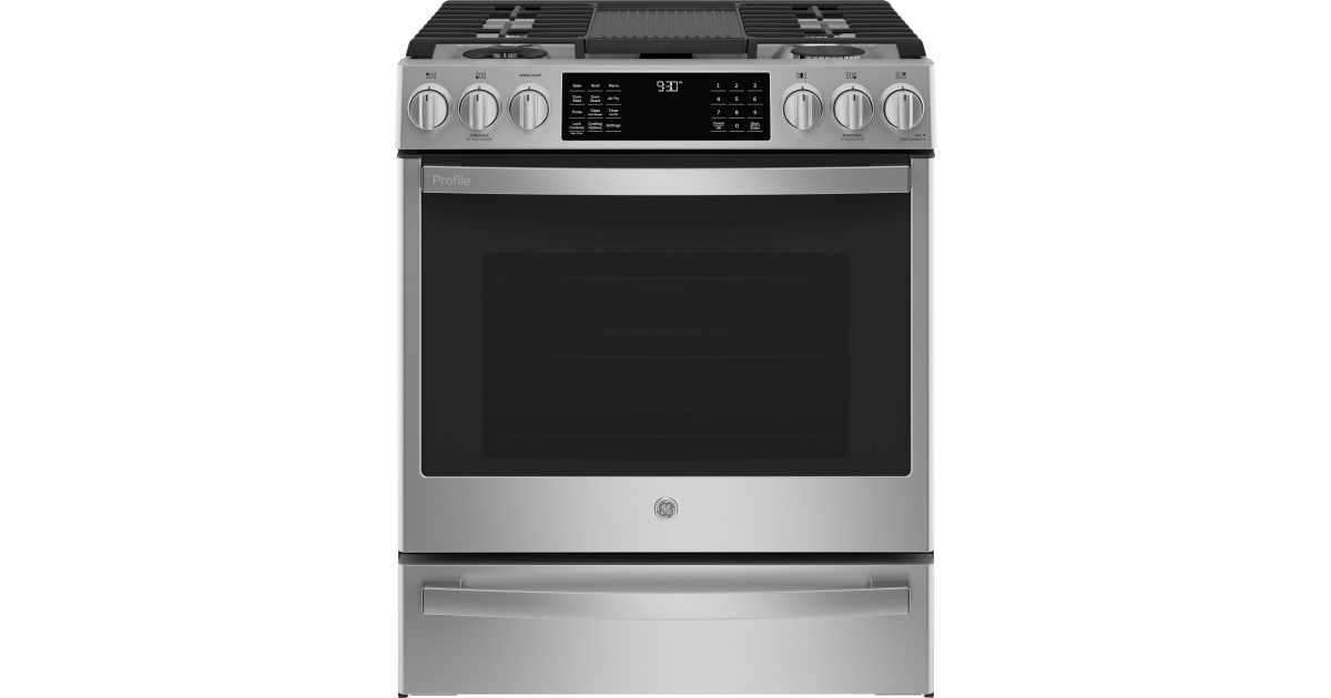 GE Profile P2S930YPFS 30 Inch Wide 5.7 Cu. Ft. Slide In Dual Fuel Range ...