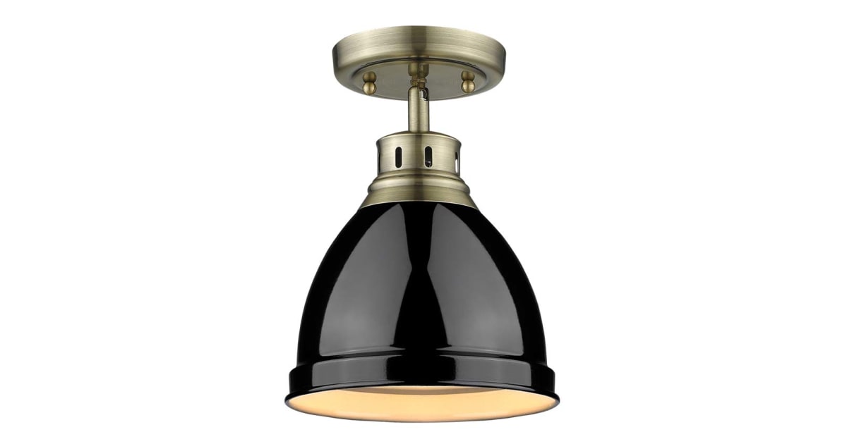 Golden Lighting 3602-FM AB-BK Duncan Single Light 9" Wide Semi-Flush ...