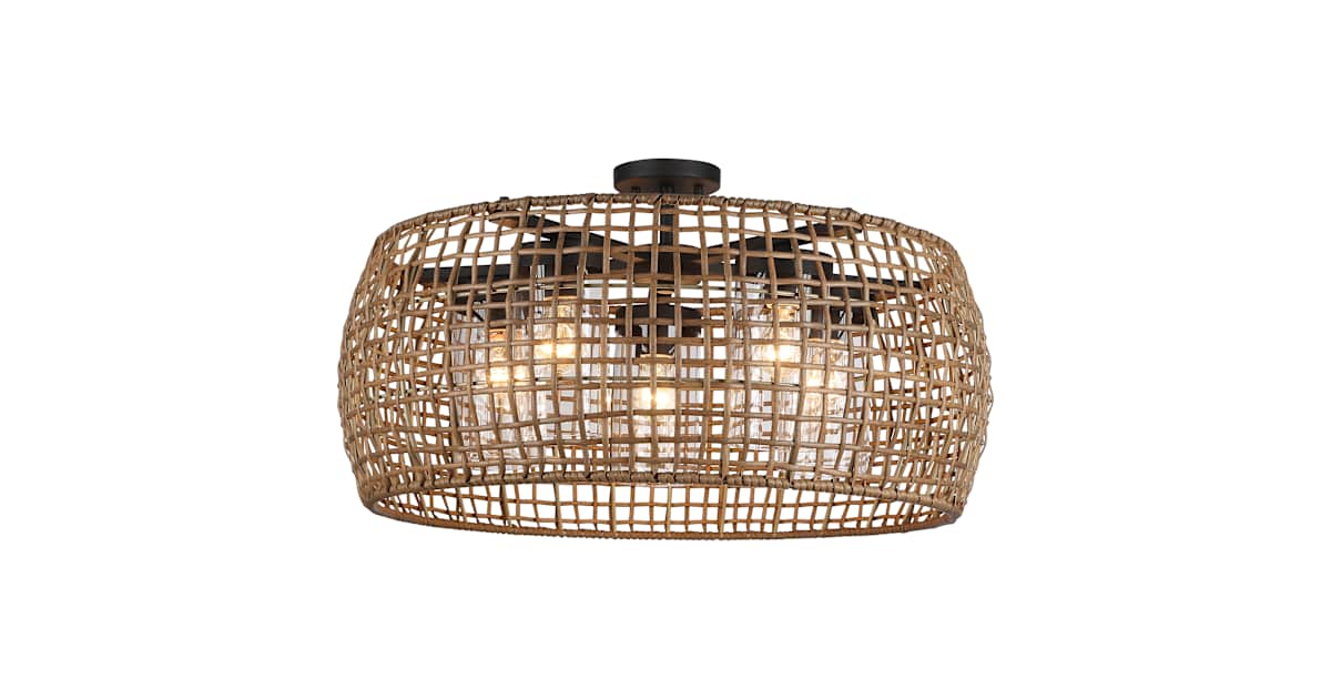 Golden Lighting 1067-O5SF NB-MAW Piper 5 Light 28" Wide Semi-flush Drum ...