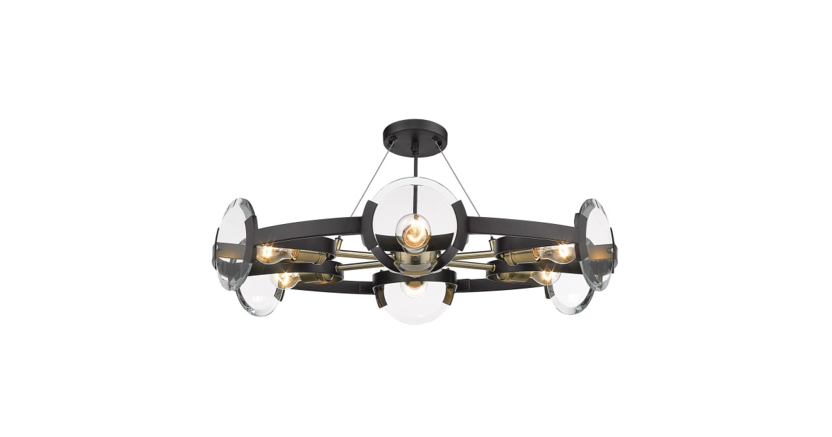 Golden Lighting 2635-6SF BLK-AB Amari 6 Light 27" Wide Semi-Flush ...