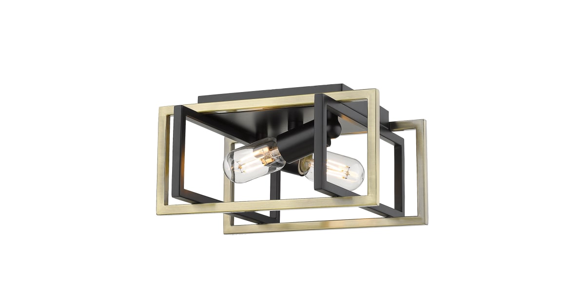 Golden Lighting 6070-FM BLK-AB Tribeca 2 Light 12" Wide Flush Mount ...