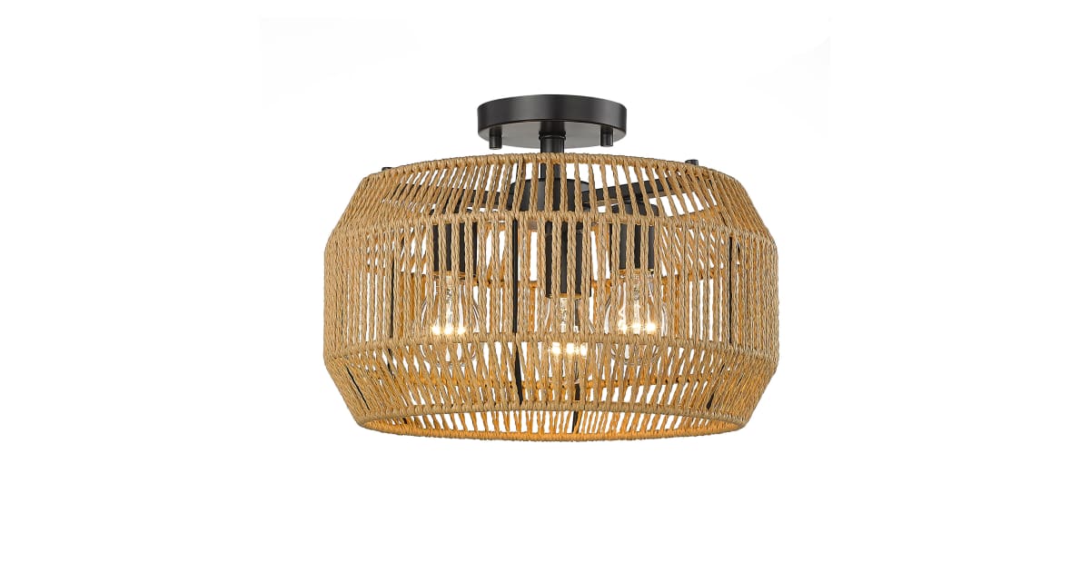 Golden Lighting 6076-SF BLK-NR Marlee 3 Light 14" Wide Semi-Flush Drum ...