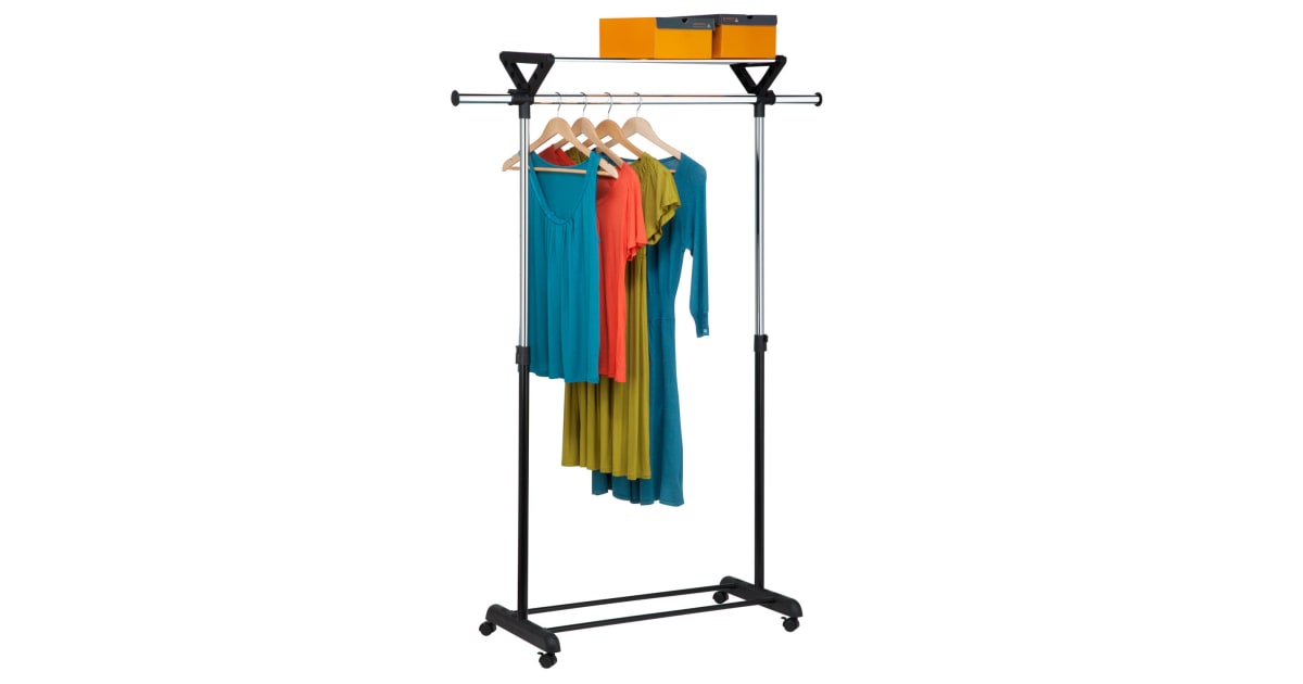 Honey-Can-Do GAR-02123 Expandable Garment Rack with Top Shelf Storage ...