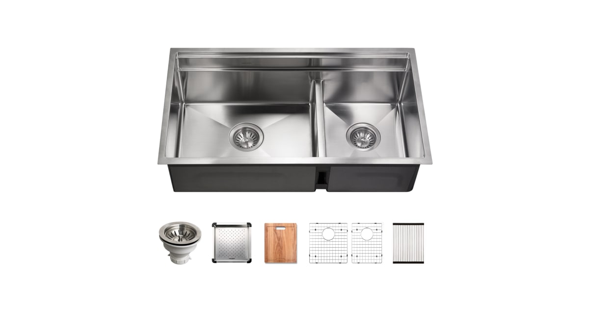 Houzer NVS-3218D Novus 31-9/16" Undermount Double Basin Stainless Steel ...